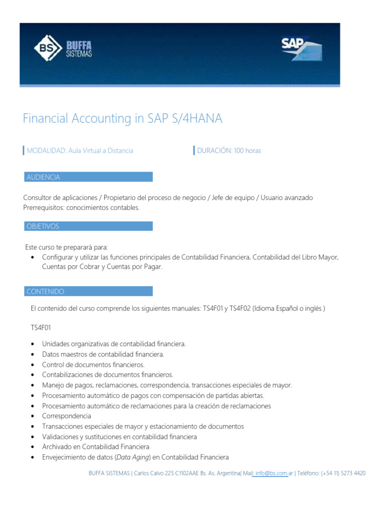 Curso SAP S/4HANA: Contabilidad Financiera | PDF