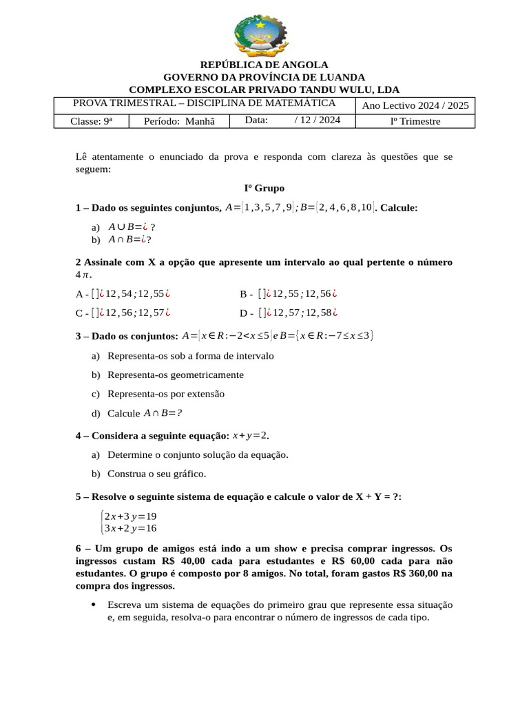 Provas de Matemática - Manha | PDF | Conceitos matemáticos | Matemática