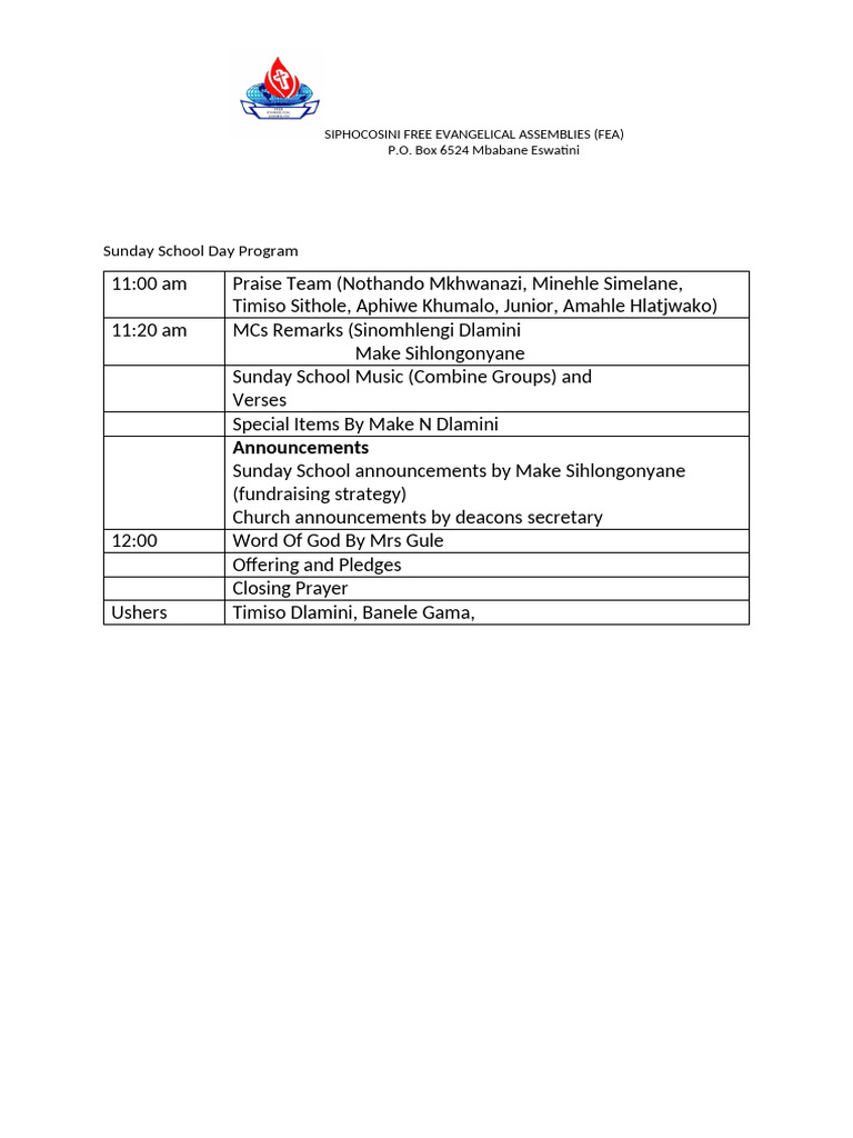 Sunday School Program | PDF