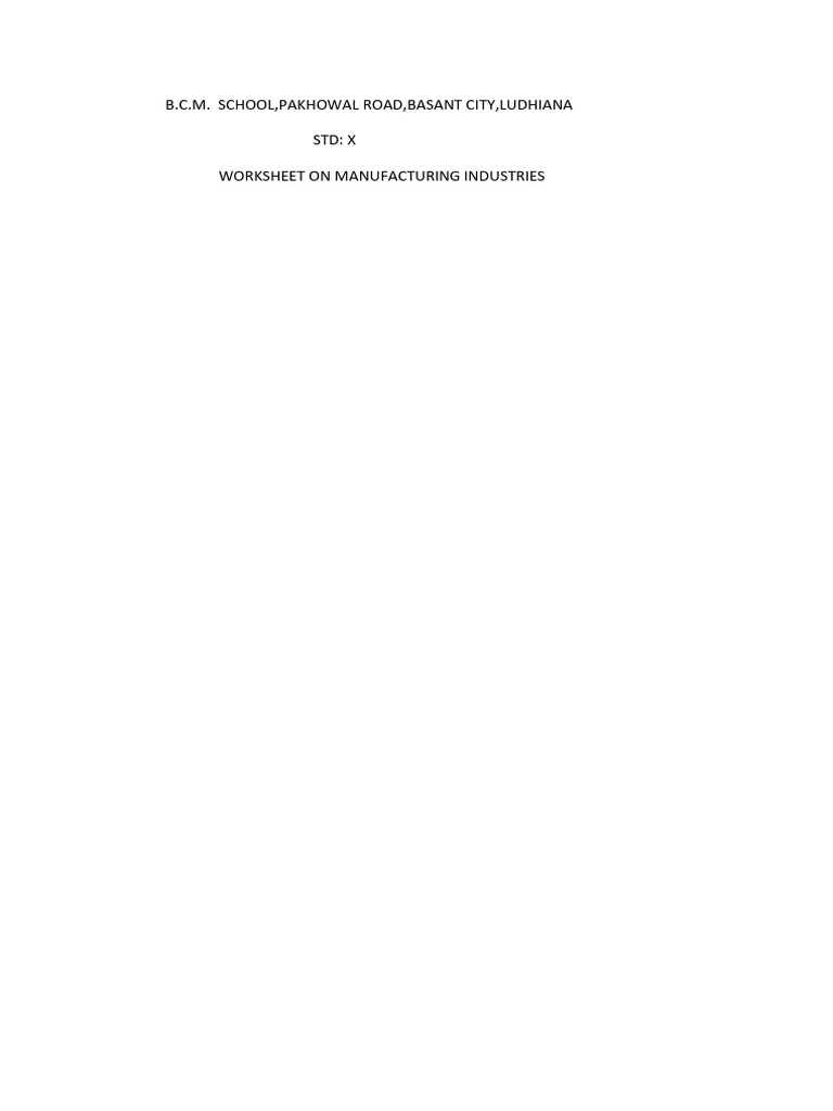 Worksheet On Manufacturing Industries | PDF