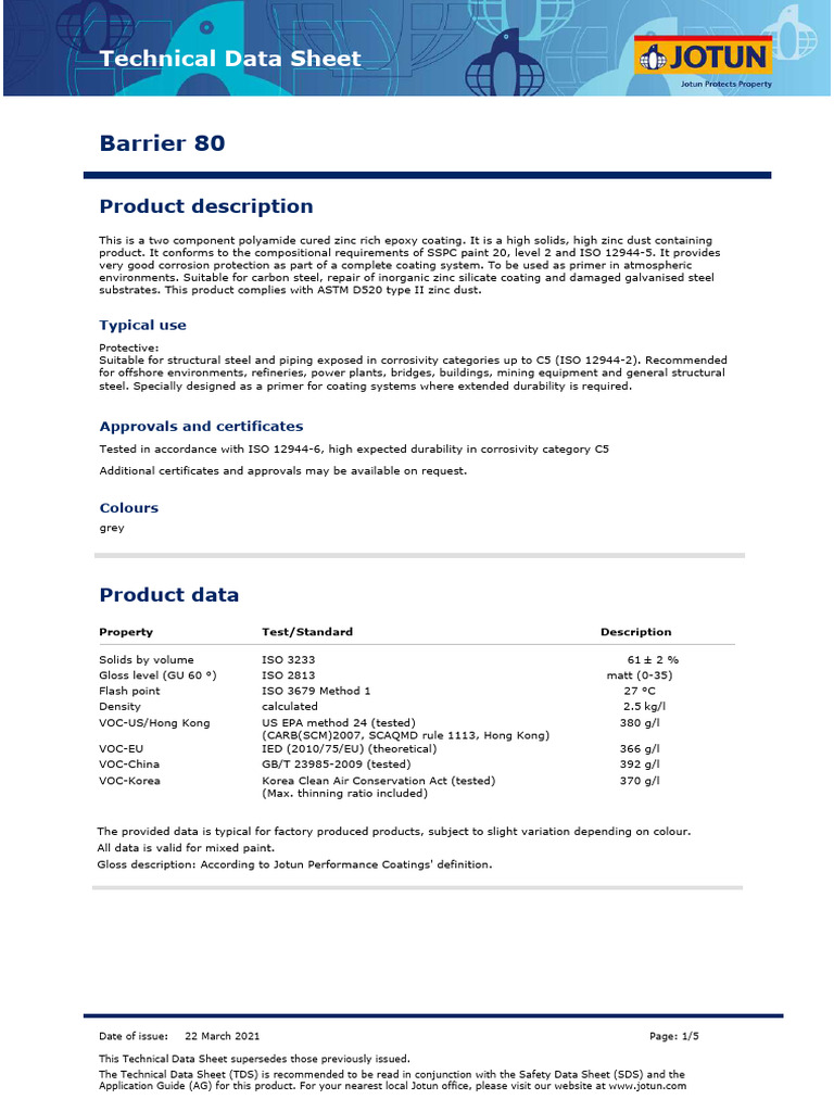 Barrier 80 Data Sheet | PDF | Coating | Corrosion