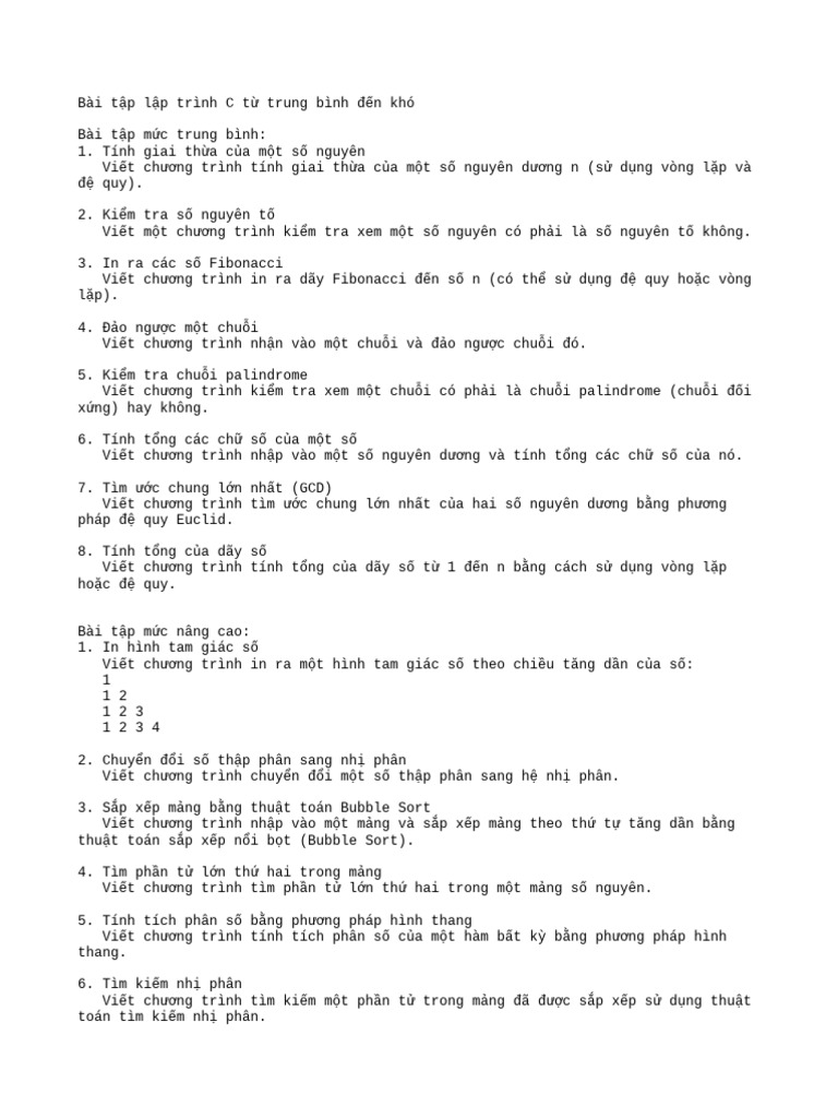 Bai_Tap_C_Trung_Binh_Den_Kho | PDF