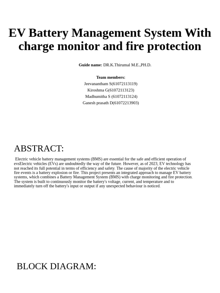 EV Battery Management System With Charge Monitor and Fire Protection | PDF