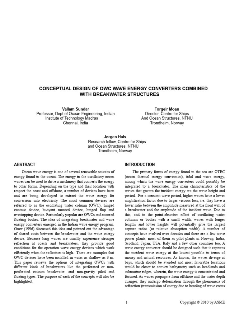 Conceptual Design of OWC Wave Energy Converters | PDF | Waves | Oceans