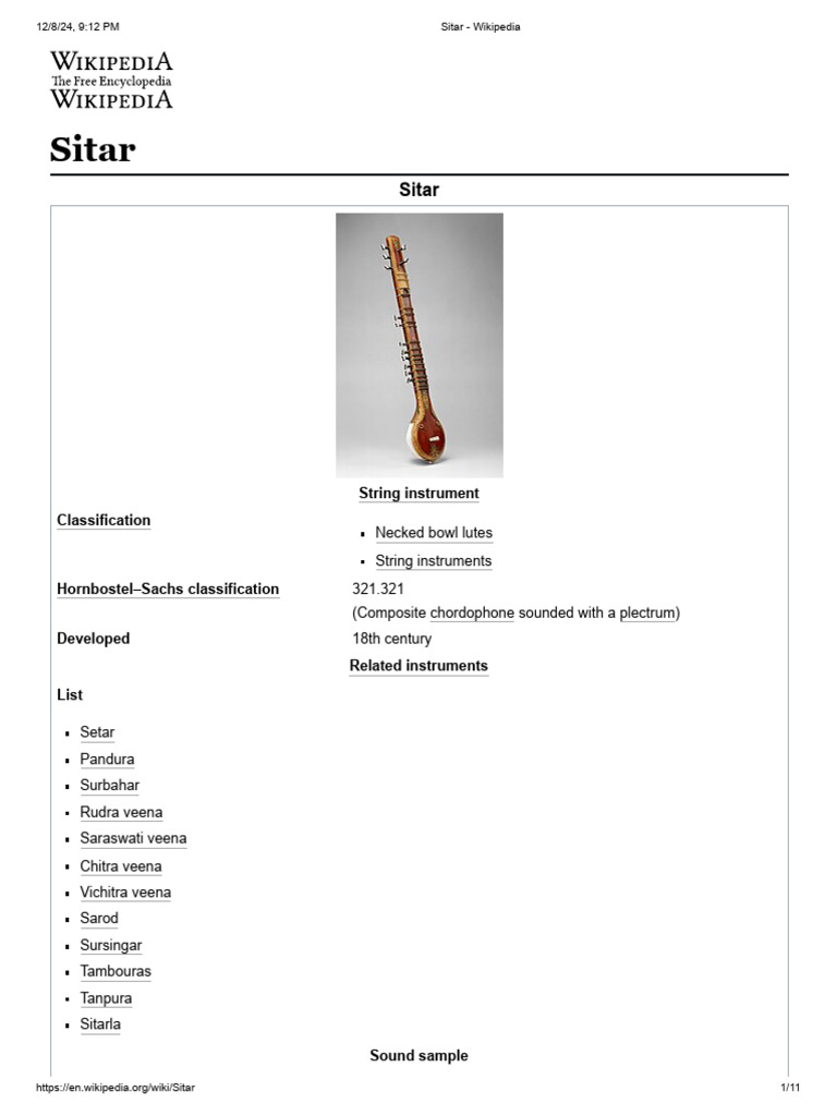 Sitar - Musical - Instrument - 01 | PDF | Music Technology | String Instruments