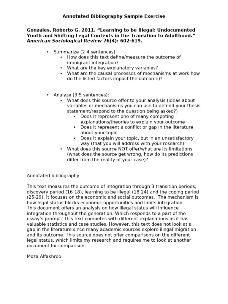 Annotated Bibliography Exercise | PDF