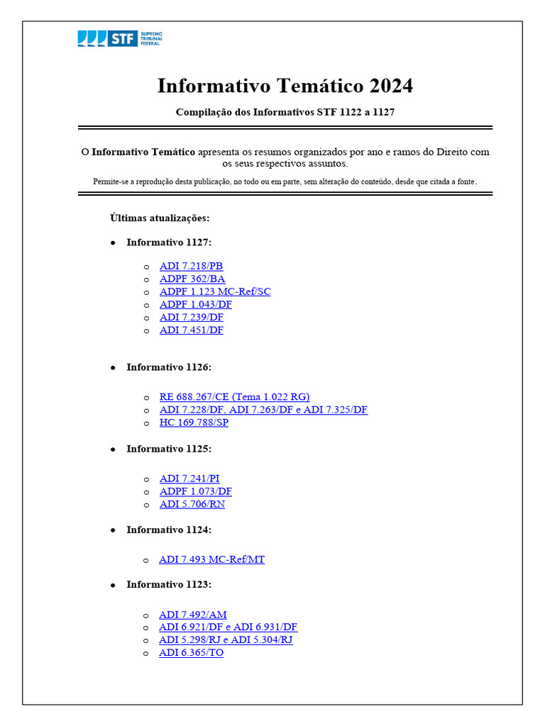 Compilado - STF - Informativos - 2024 | PDF | Advogado | Promotor
