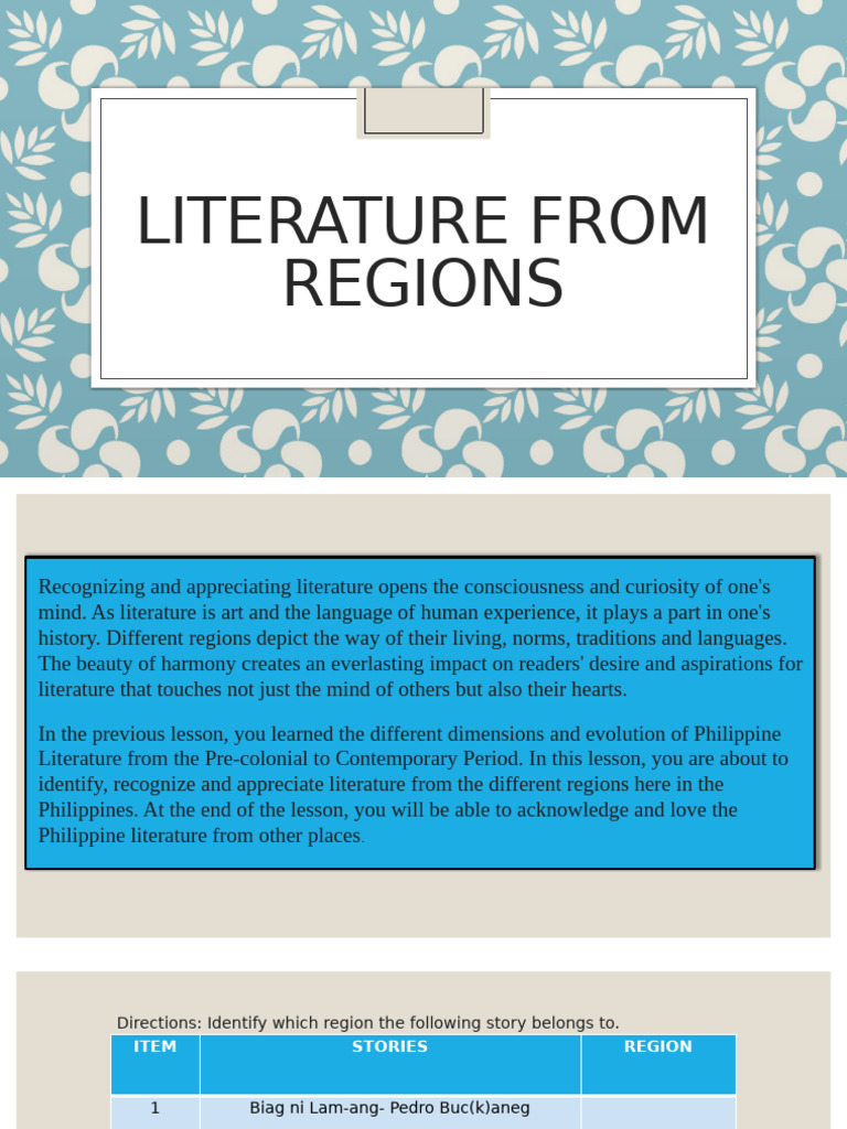 Philippine Regional Literature Overview | PDF | Poetry | Philippines