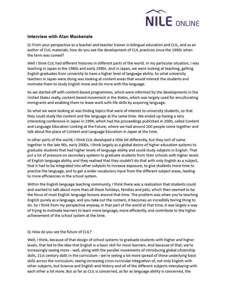 TYL 7.3 Part A - Interview With Alan Mackenzie | PDF | Language ...