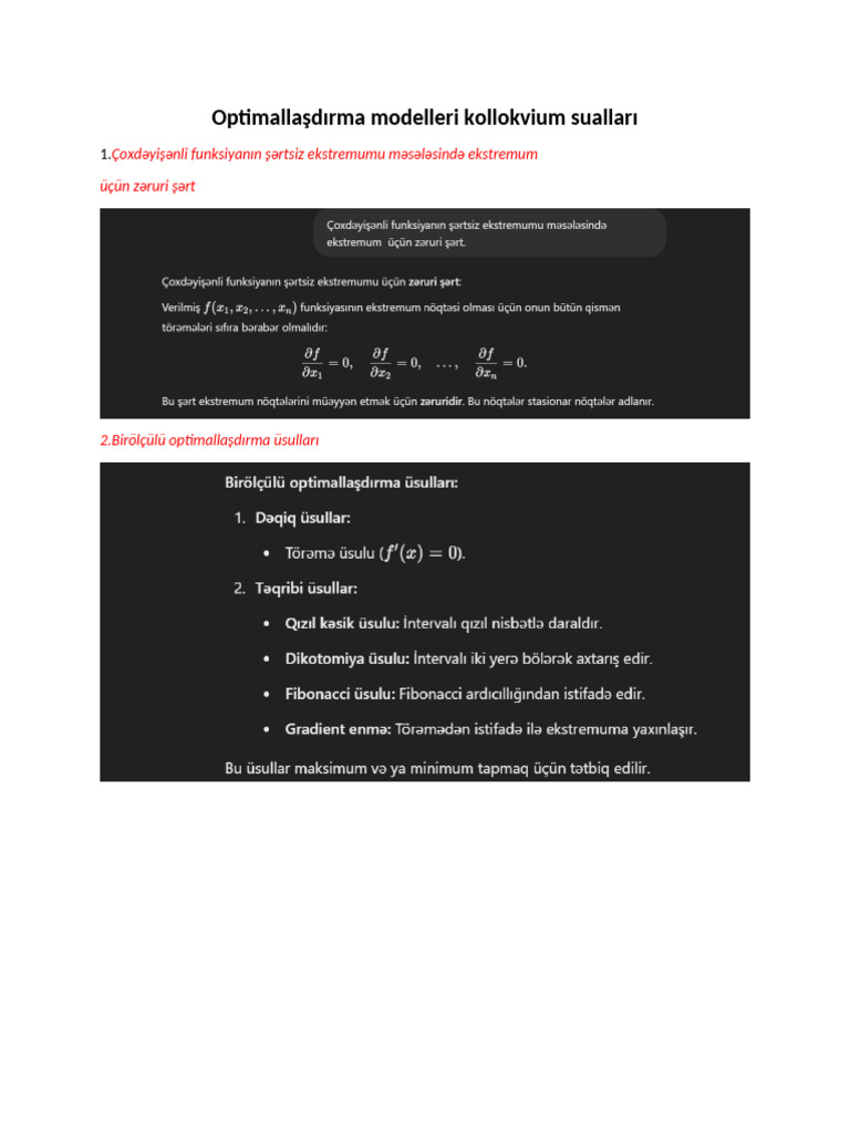 Optimallaşdırma modelleri Midterm cavablar | PDF