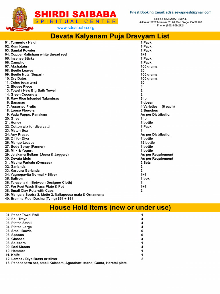 14 Devata Kalyanam List | PDF