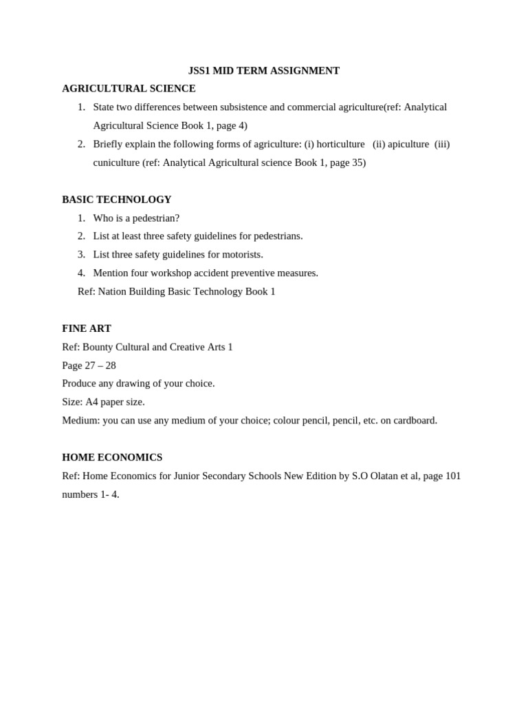 Mid Term Holiday Assignment JSS 1 | PDF