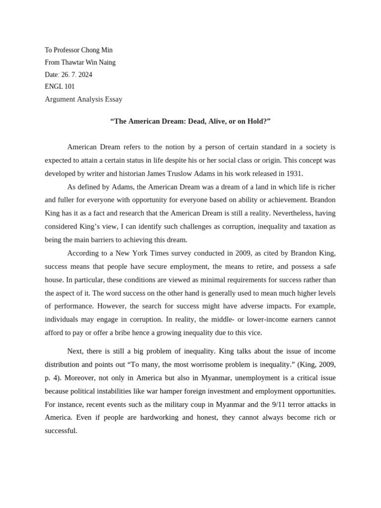 Argument Analysis Essay | PDF | American Dream | Economic Inequality