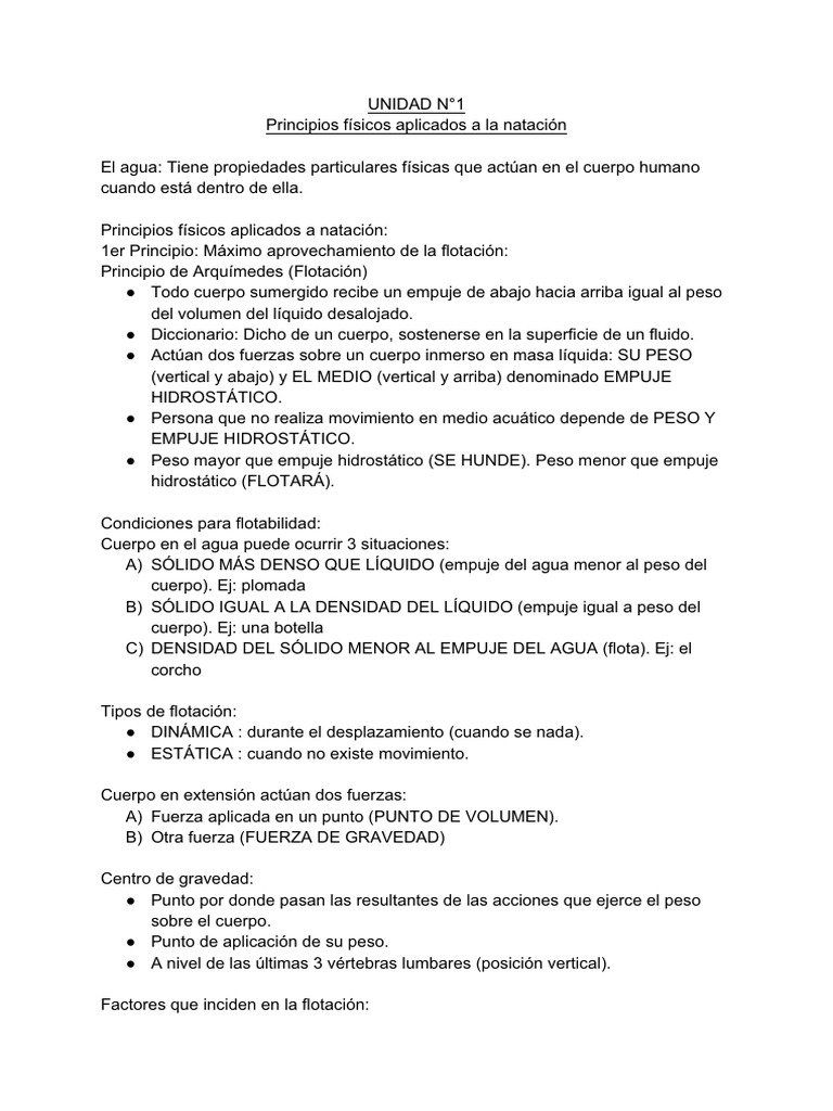 Resumen de Natación | PDF | Cantidades fisicas | Física Aplicada e ...