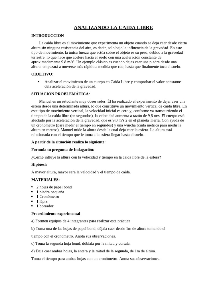 Analizando La Caida Libre | PDF | Gravedad | Fuerza