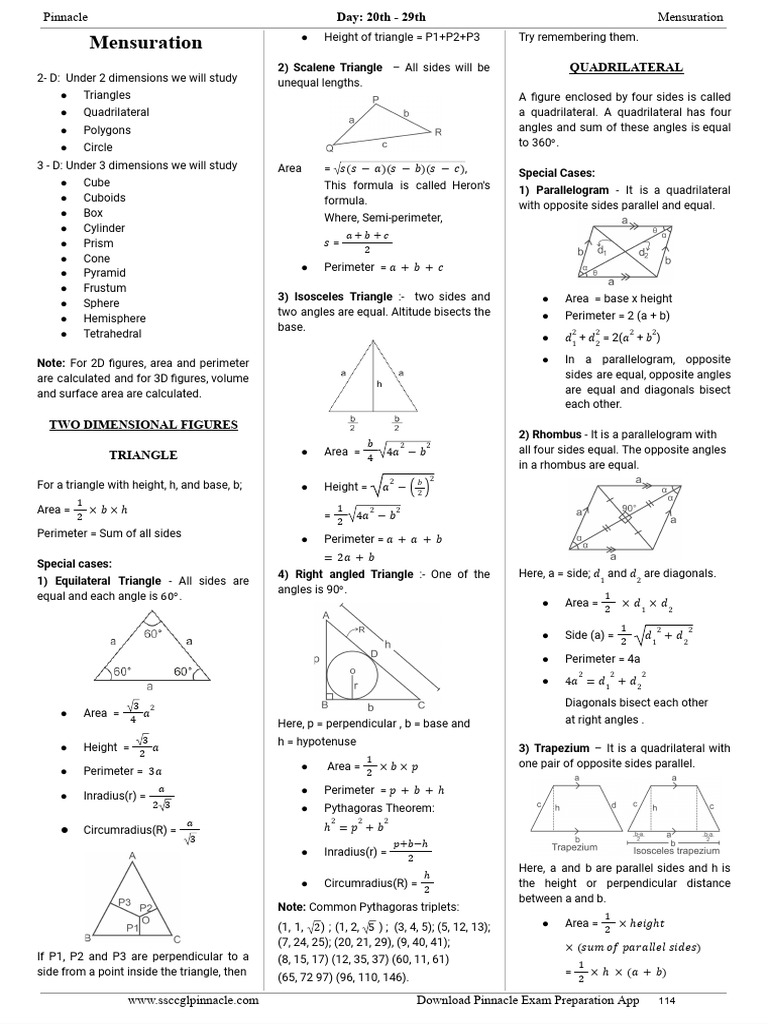 Mensuration Formulas | PDF | Area | Rectangle