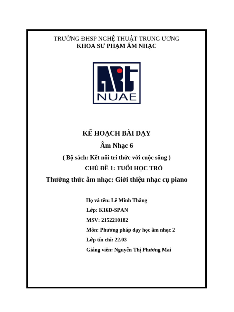 Giáo Án 6 GT NH C C Piano | PDF