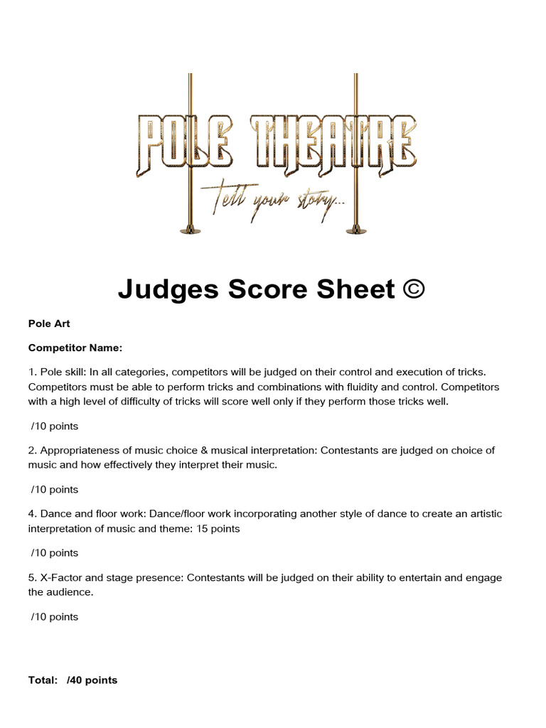 Pole Theatre Judges Score Sheet | PDF | Dances | Striptease