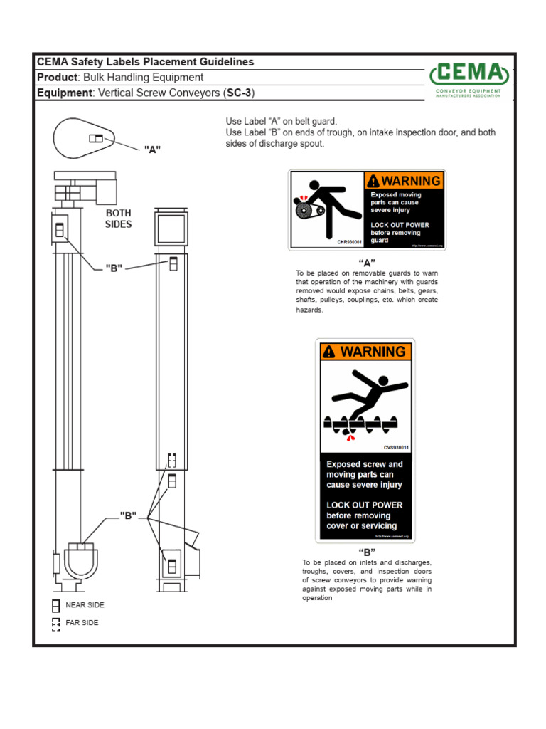 Safety Label Placement Guidelines Vertical Screw Conveyors | PDF