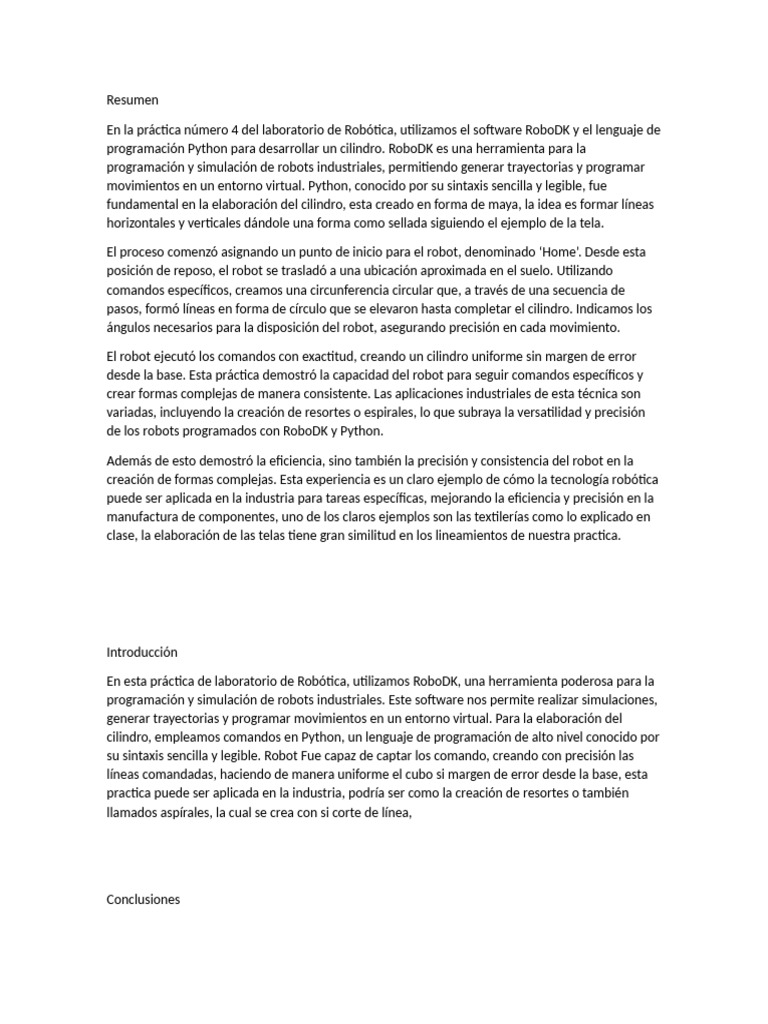 Resumen Practica 4 | PDF | Robótica | Robot