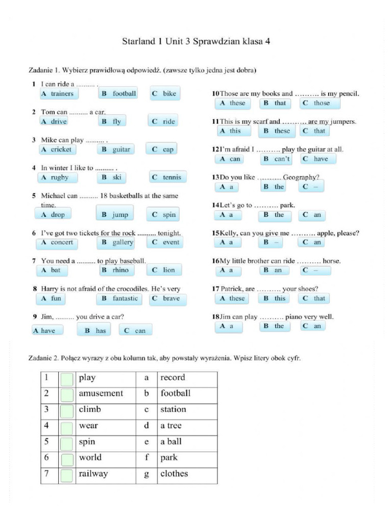 Starland 1 Unit 3 Test | PDF