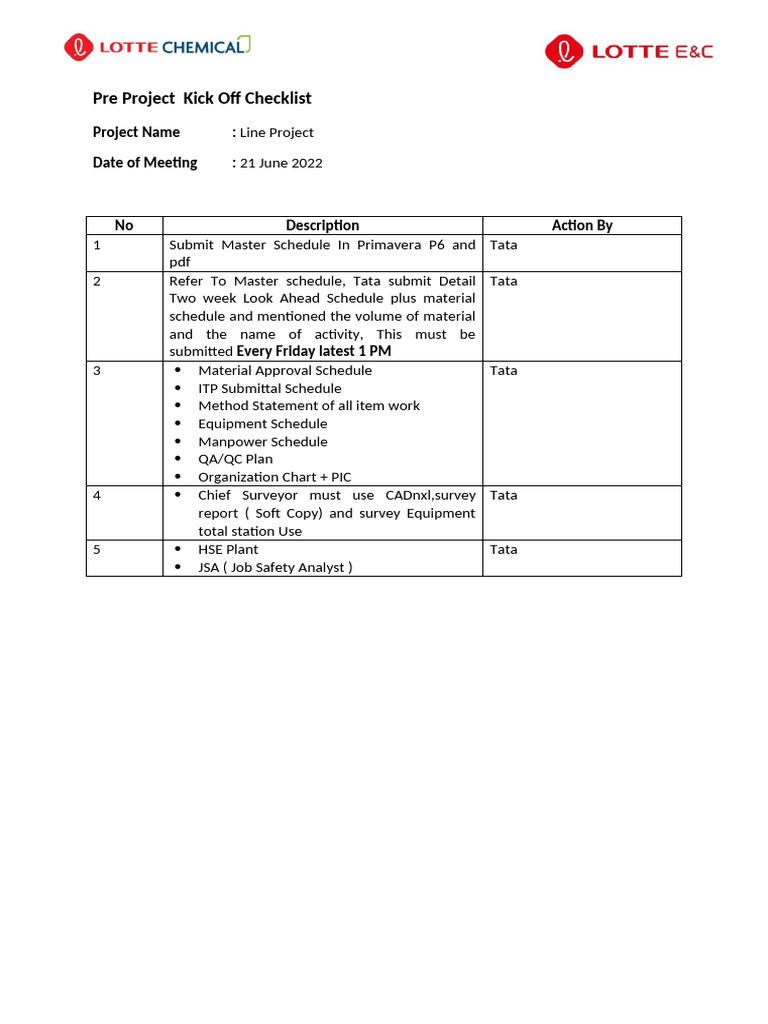 Pre Project Kick Off Checklist | PDF