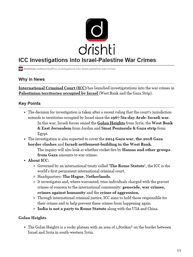 Icc Investigations Into Israel Palestine War Crimes | PDF