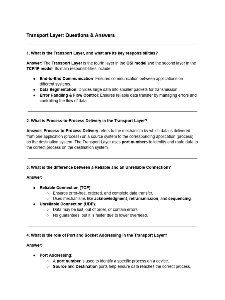 Transport Layer_ Questions & Answers | PDF | Transmission Control Protocol | Port (Computer ...