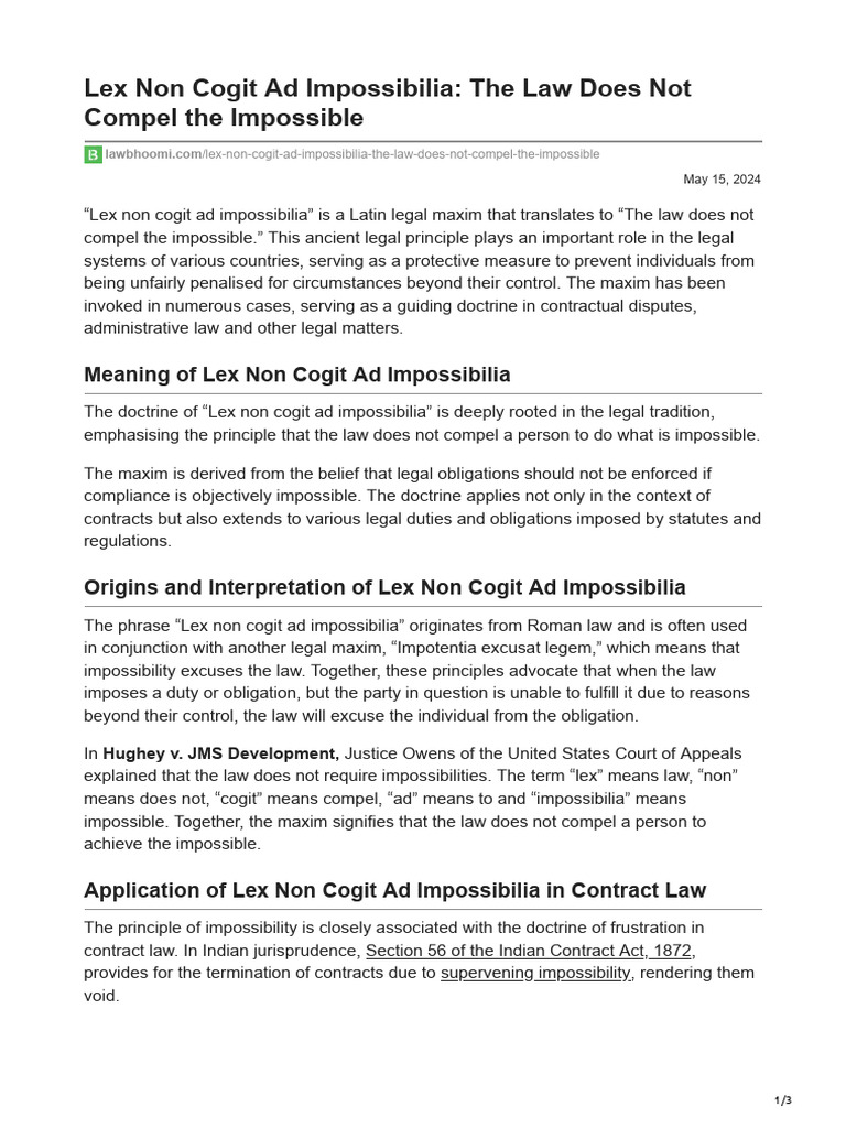 Lex Non Cogit Ad Impossibilia | PDF | Private Law | Common Law