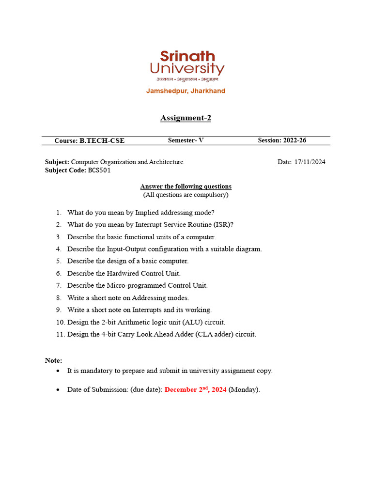 CO Assignment-2 Questions (Btech CSE-V) | PDF