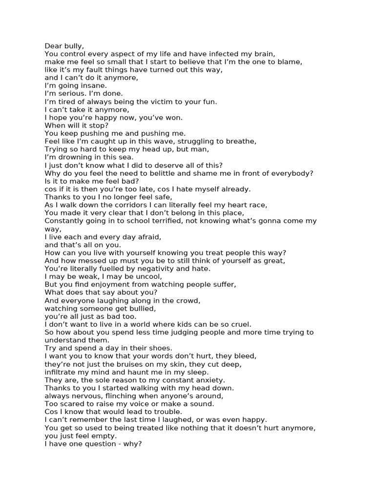 Dear Bully Poem | PDF