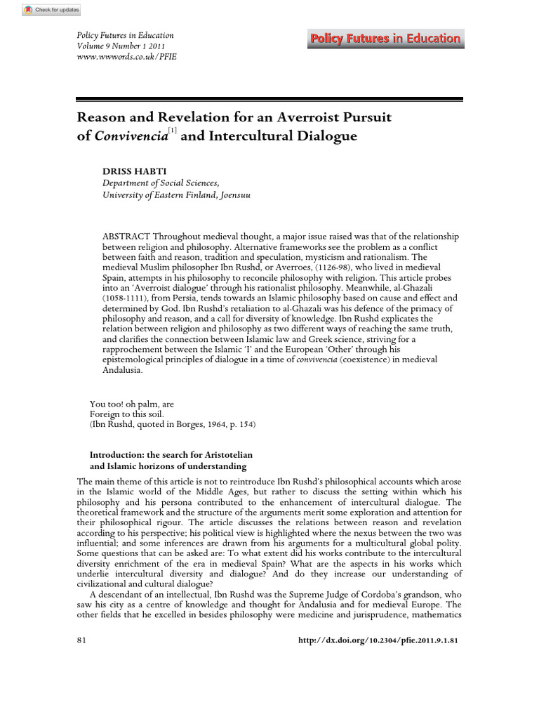 Habti 2011 Reason and Revelation For An Averroist Pursuit of Convivencia and Intercultural ...