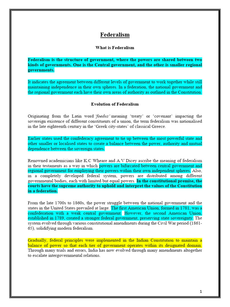 Federalism in India - Important - Class Notes | PDF | Taxes | Federalism
