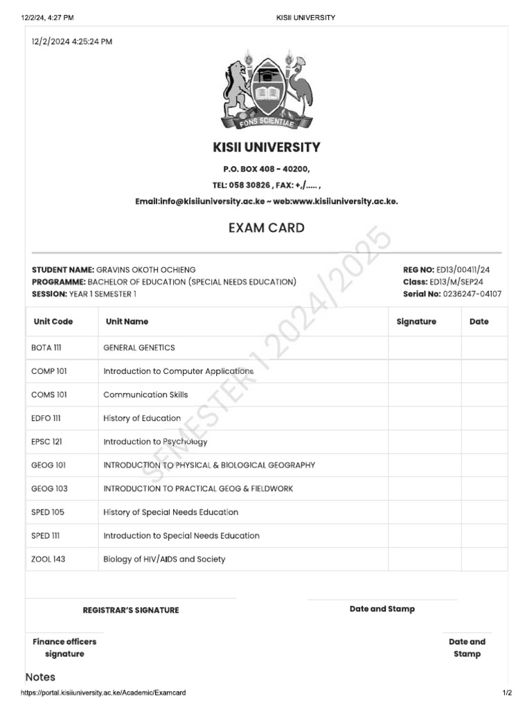 Exam Card | PDF