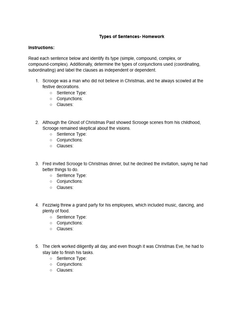 Types of Sentences - Homework | PDF