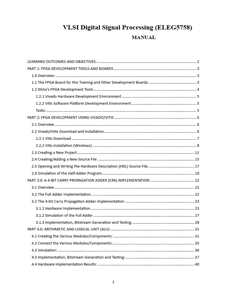 Vlsi Digital Signal Processing Eleg5758 Training 1 Manual Pdf Field Programmable Gate 9093