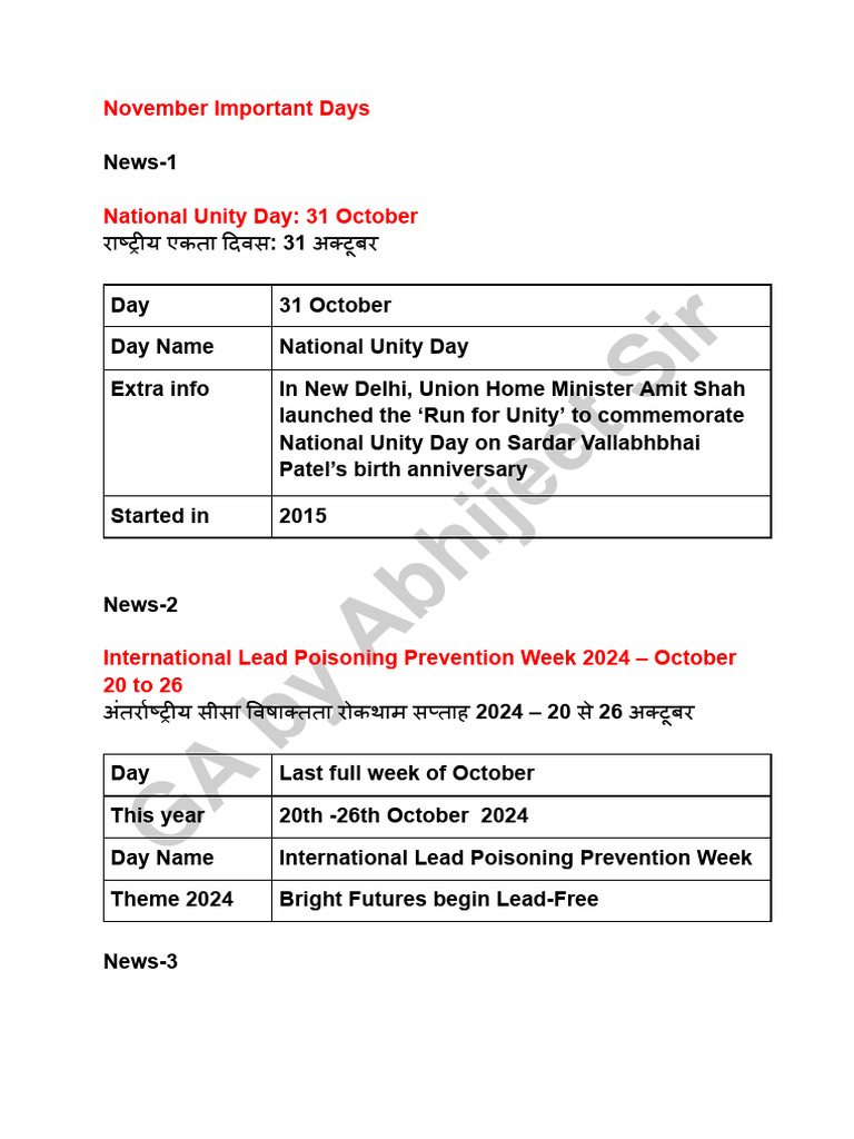 November Important Days | PDF