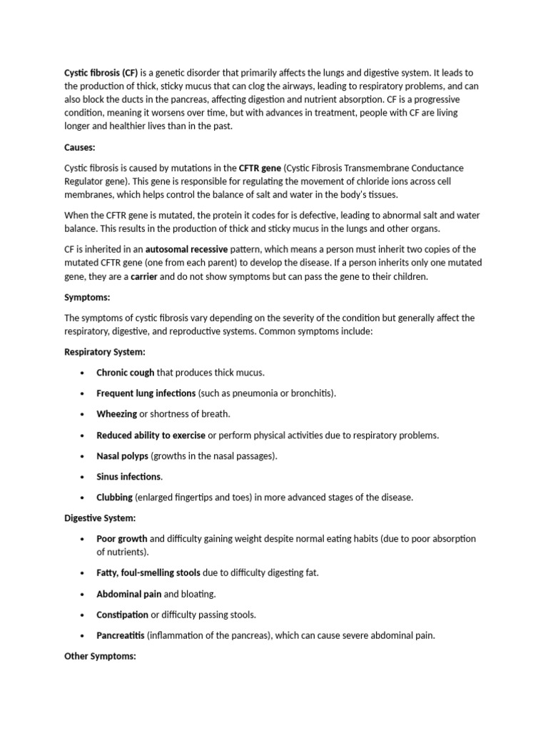 Cystic fibrosis | PDF | Medicine | Clinical Medicine