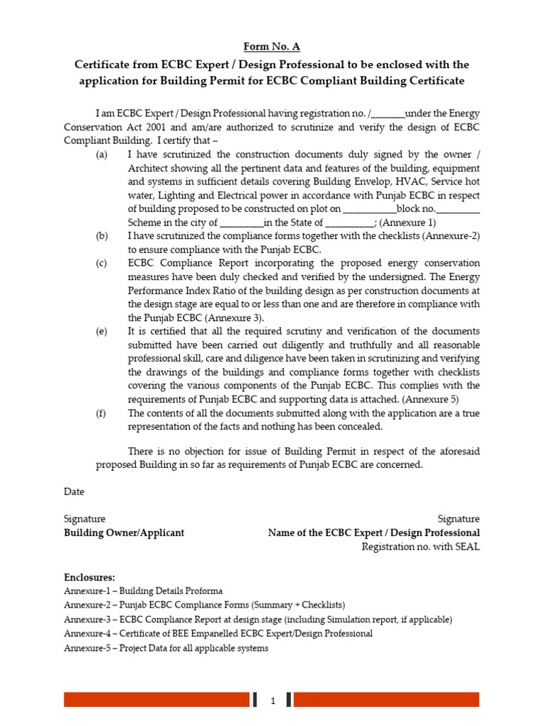 Procedure For ECBC Compliance Form-A (Design Stage) | PDF | Lighting ...