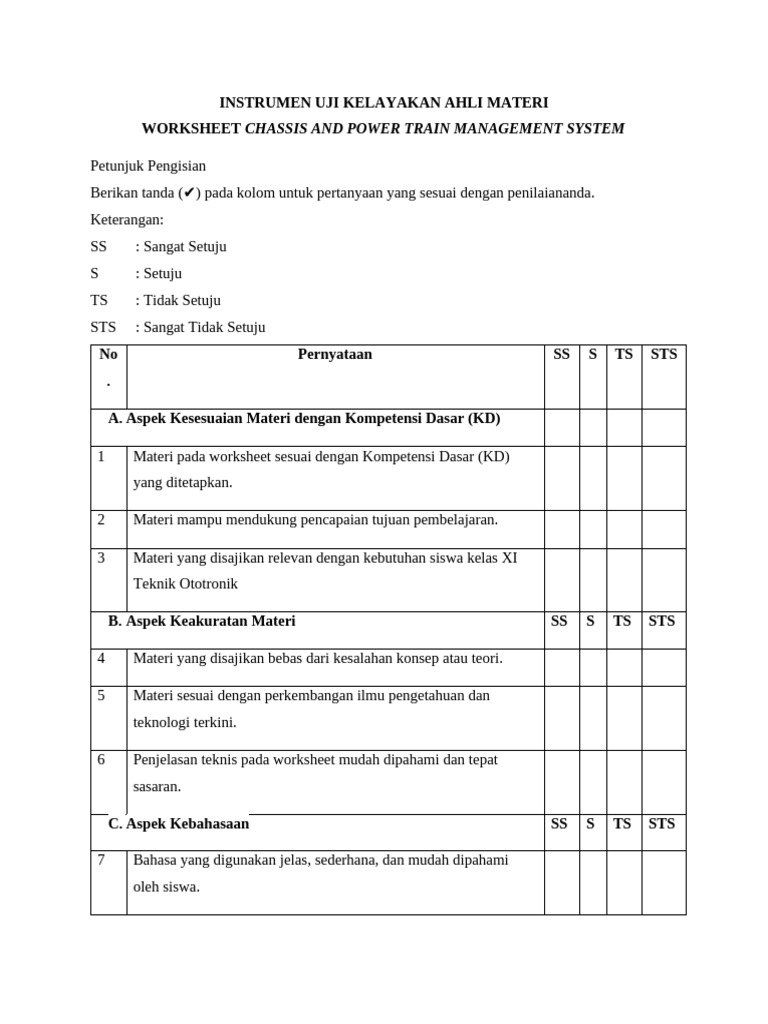 Instrumen Uji Kelayakan Ahli Materi | PDF