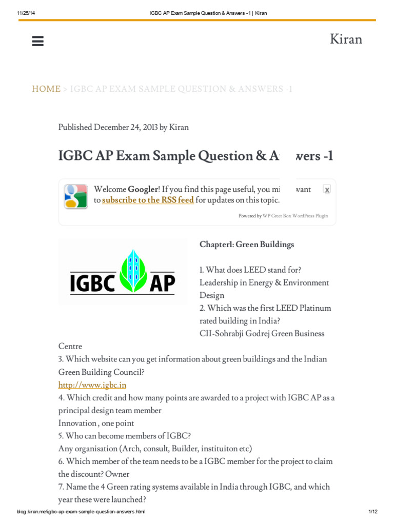 IGBC AP Exam Sample Question & Answers -1 _ Kiran | PDF | Water | Bus