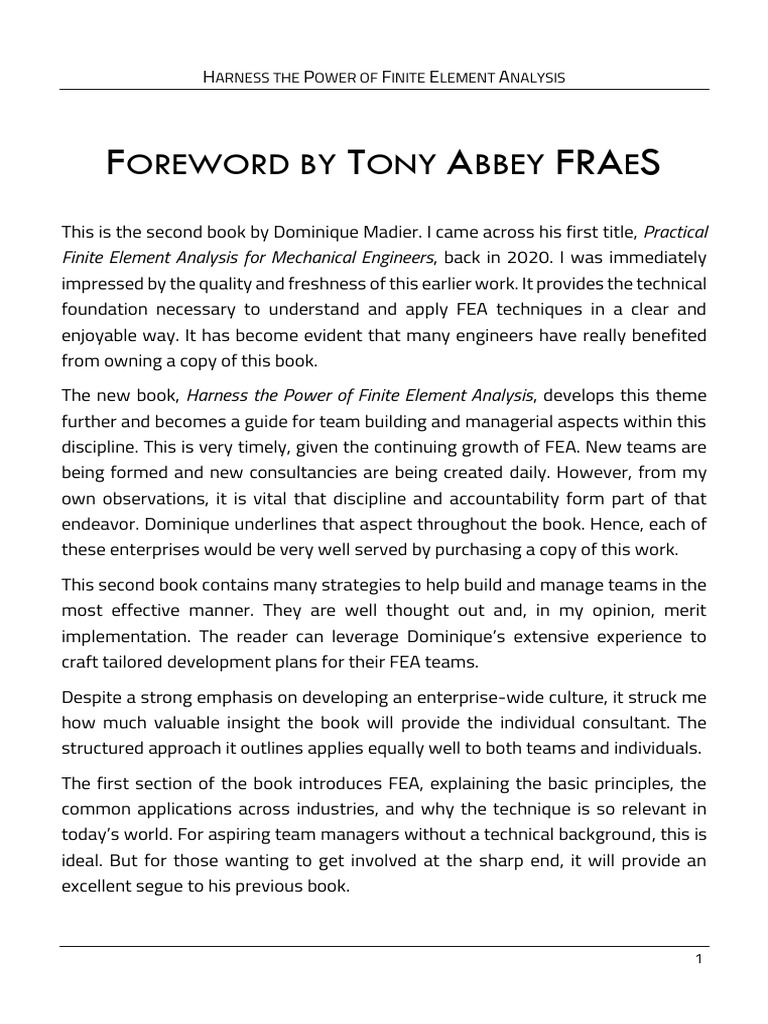 Harness The Power of FEA - Foreword by Tony Abbey FRAes | PDF | Finite ...