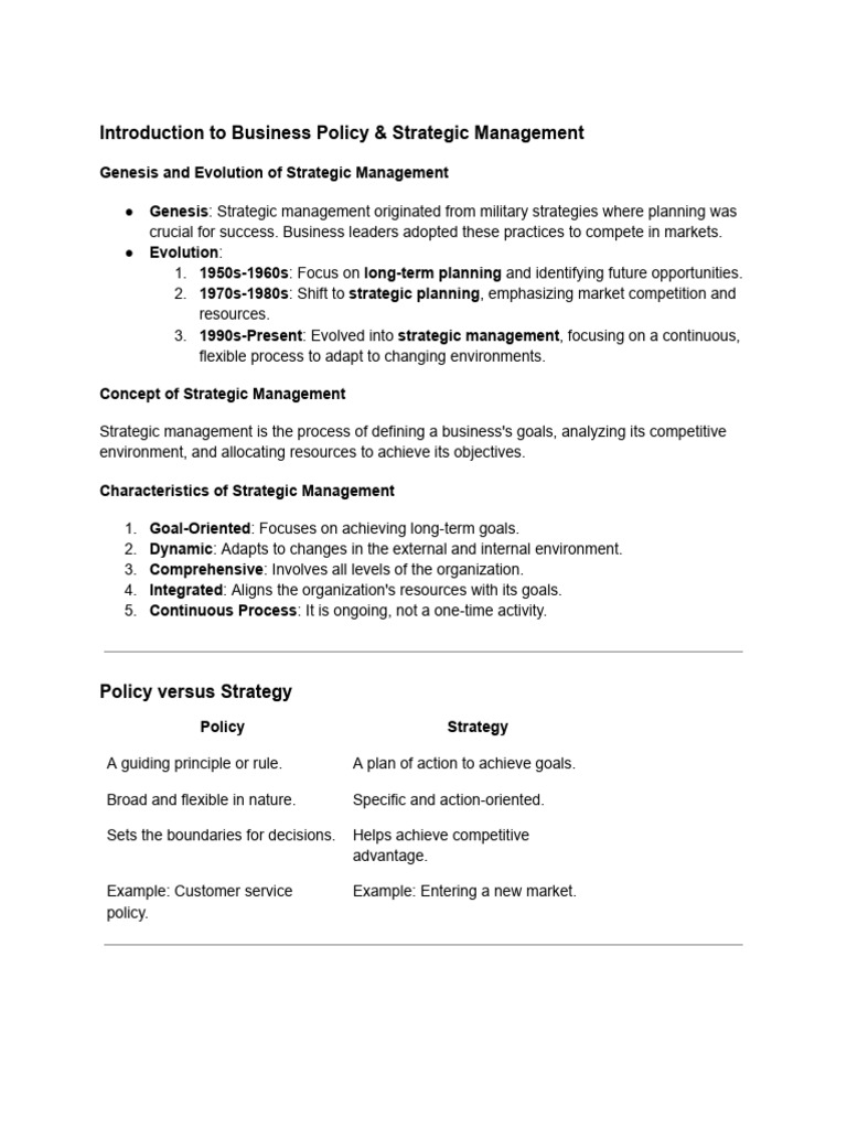 Introduction To Business Policy & Strategic Management | PDF ...