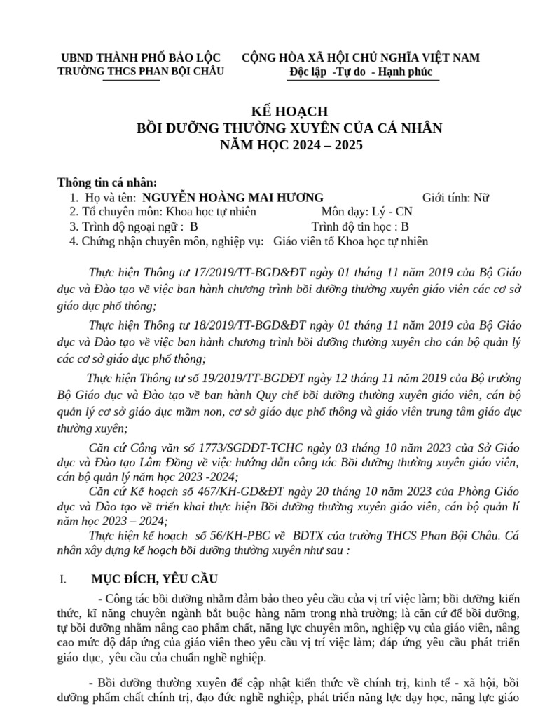 BDTX Cá Nhân 2024-2025 | PDF