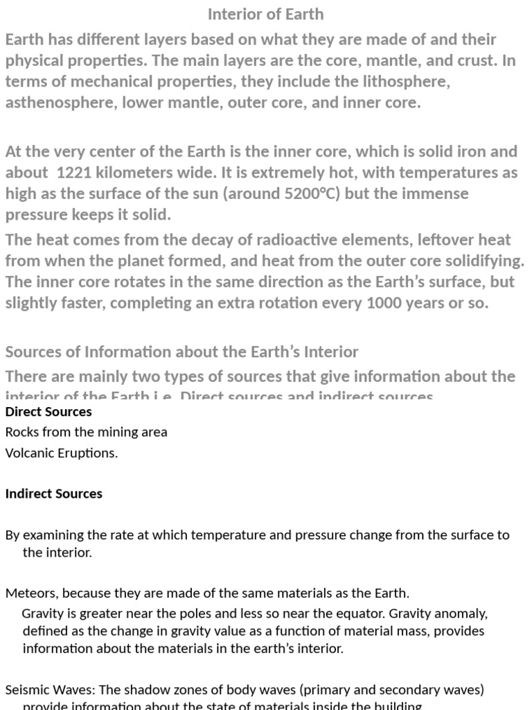 Earth Interior New 1 | PDF | Rock (Geology) | Earthquakes