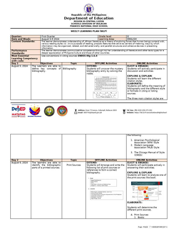 Wlp-Citing-Sources-Q1-W2 Emb | PDF | Bibliography | Learning