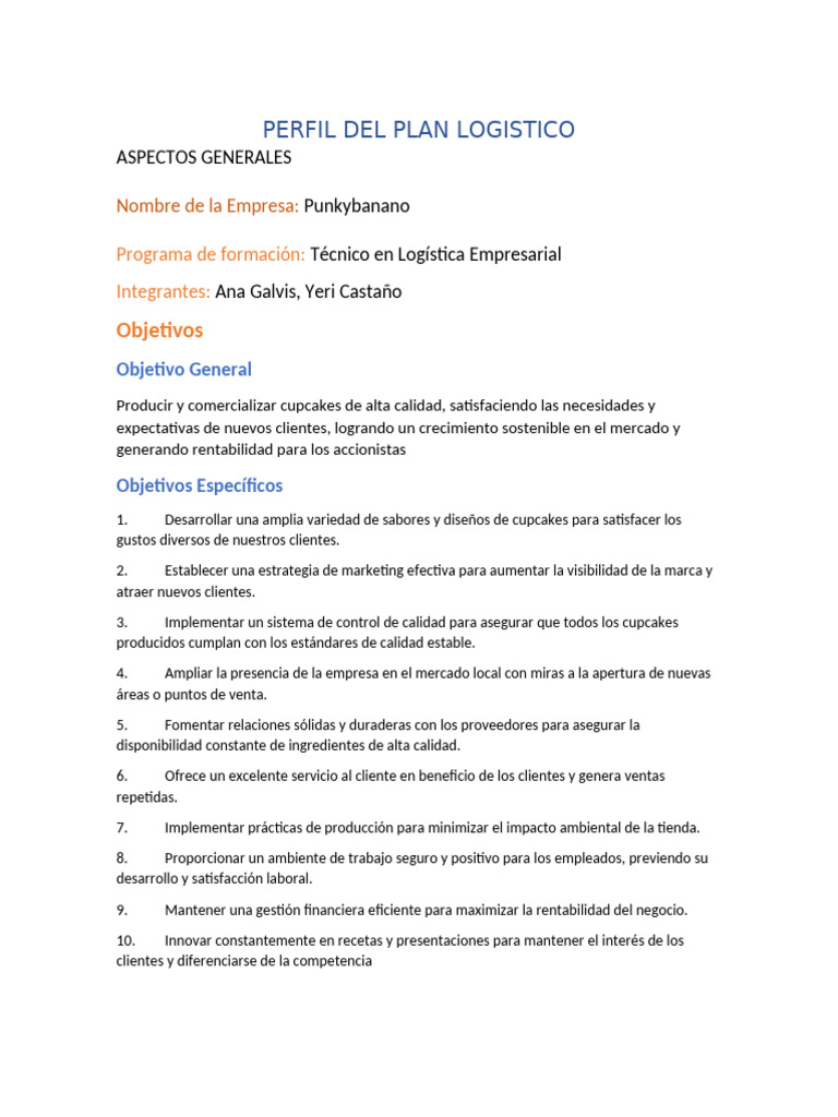 Perfil Del Plan Logistico | PDF | Business | Calidad (comercial)