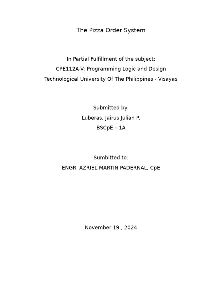 The Pizza Order System | PDF