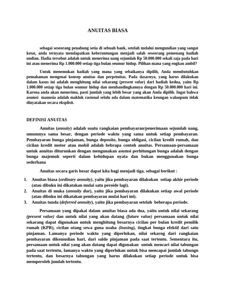 MATERI PERTEMUAN V ANUITAS BIASA | PDF