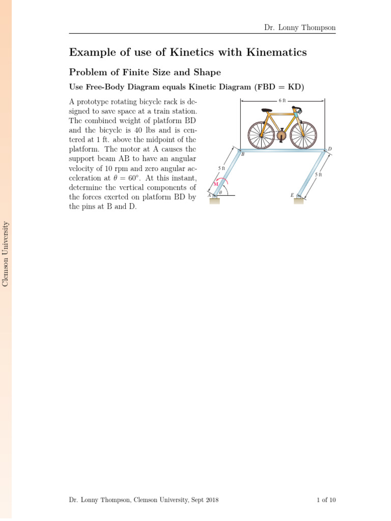 Example Problem With Kinetics and Kinematics for Solution | PDF | Acceleration | Kinematics